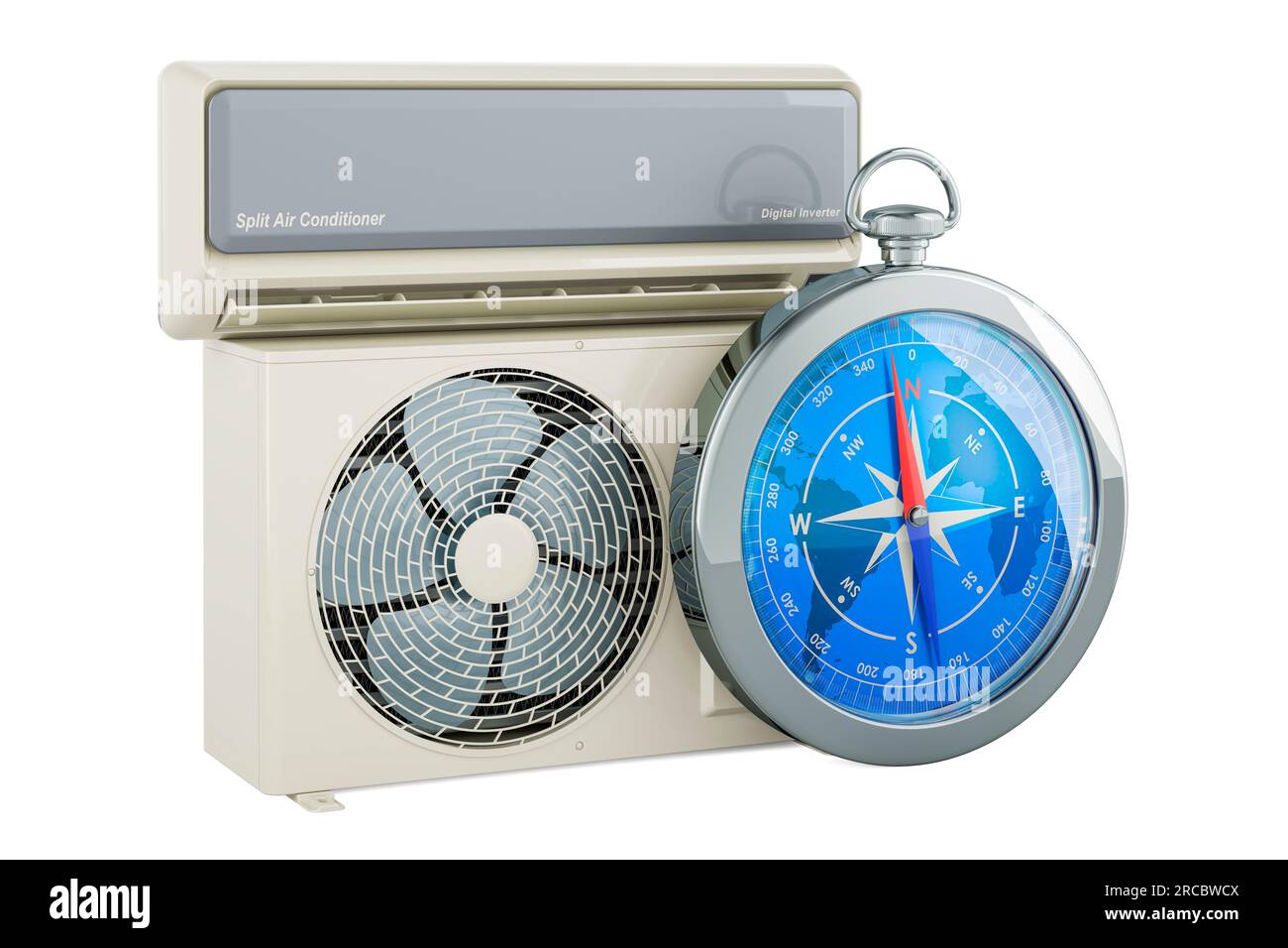 Compass with air conditioner, 3D rendering isolated on white background ...