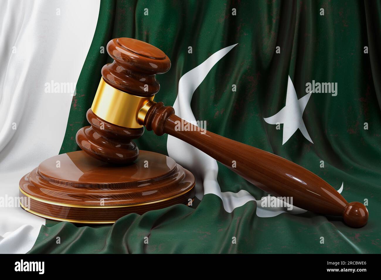 Pakistani law and justice concept. Wooden gavel on flag of Pakistan, 3D ...