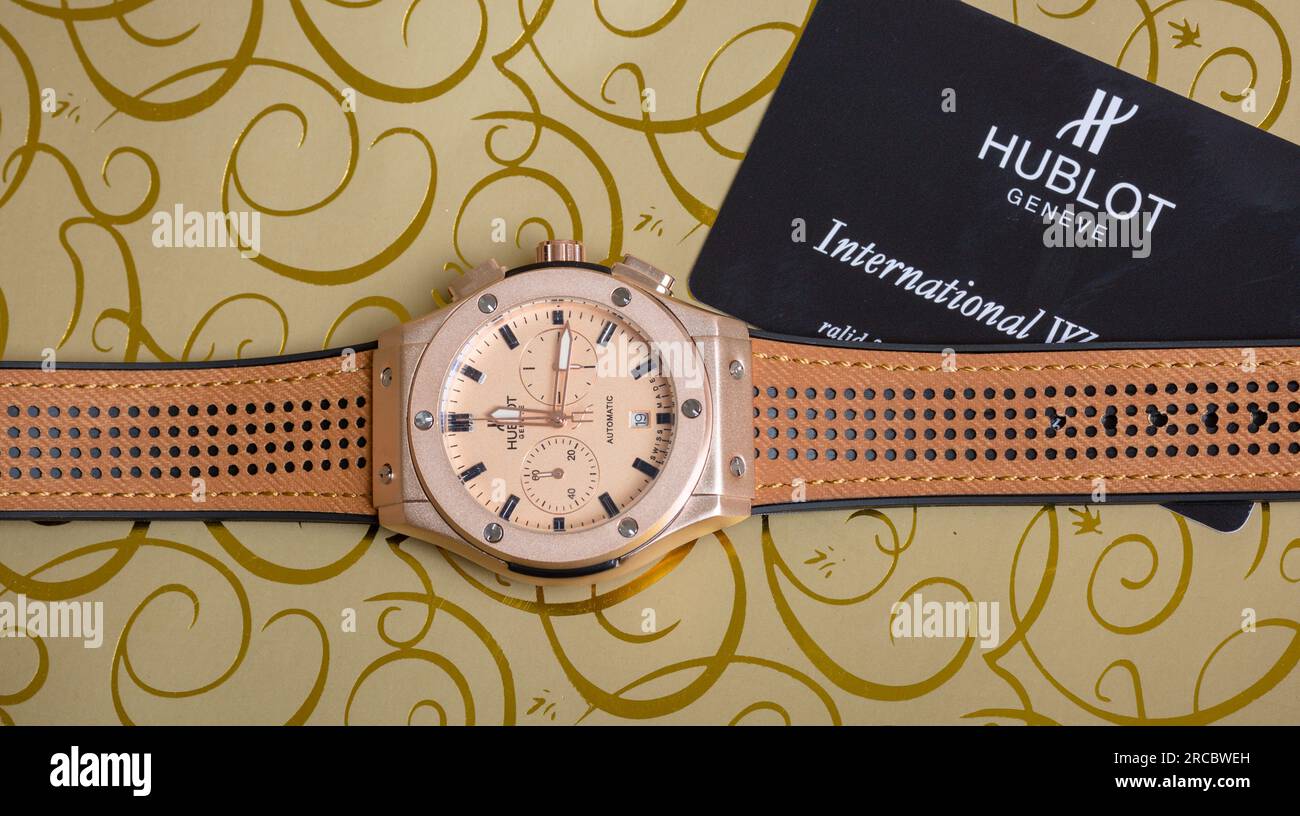 Hand wrist watch chronograph classic designer time clock Stock Photo ...