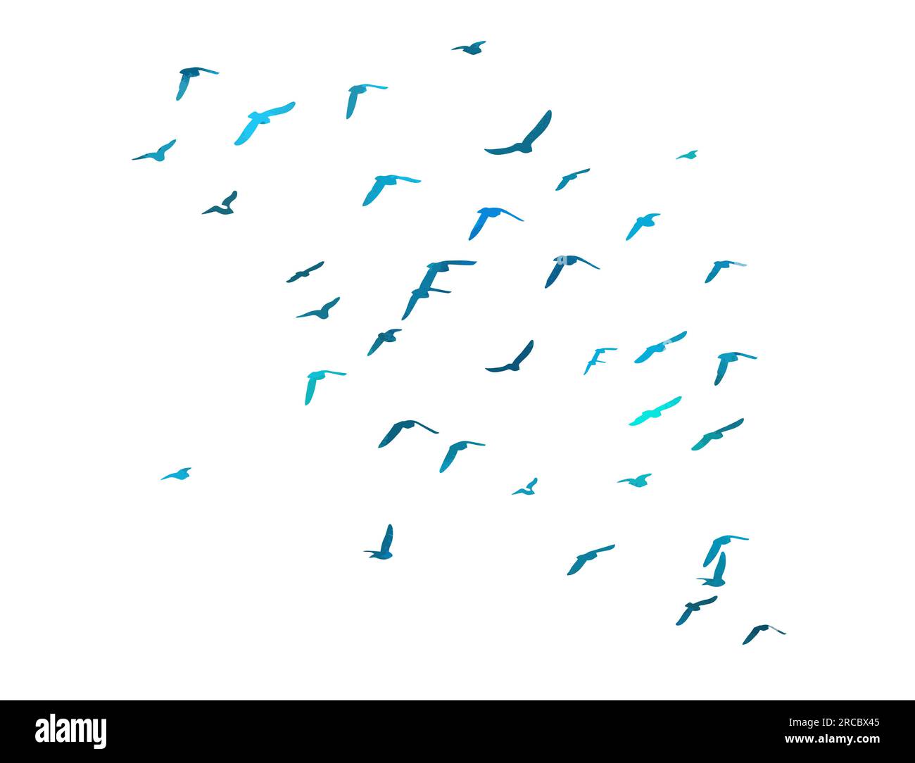 A flock of blue watercolor flying birds. Free birds abstraction Vector ...