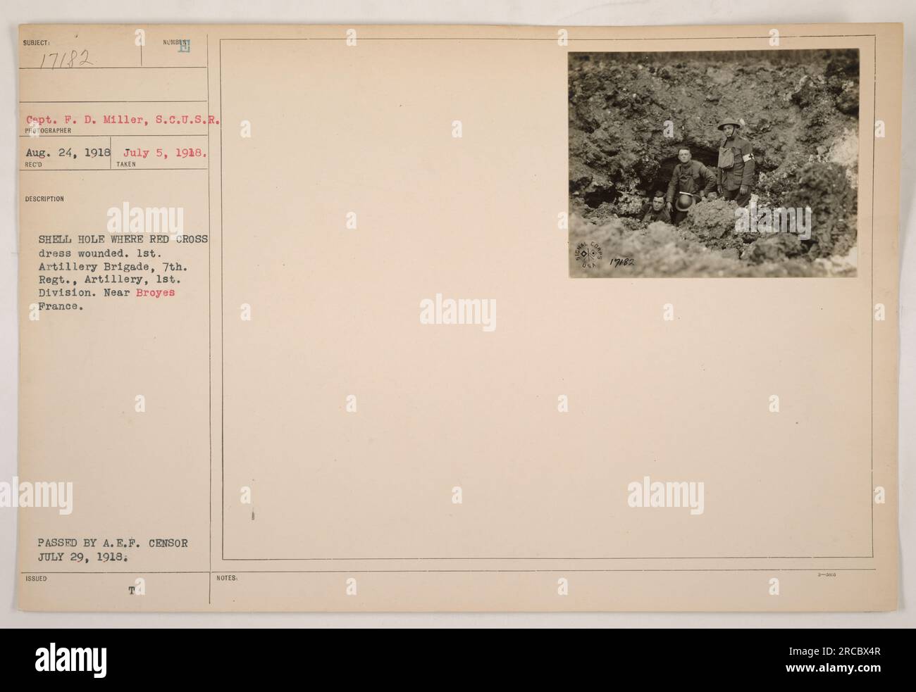 Soldiers tending to wounded soldiers at a shell hole transformed into a ...