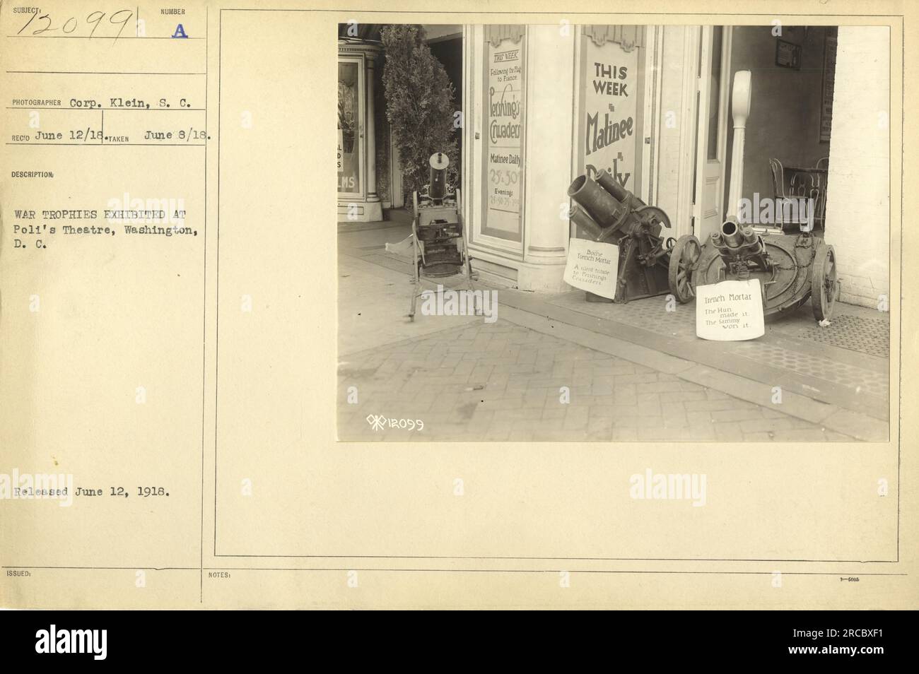 Soldiers displaying captured war trophies at Poli's Theatre in ...