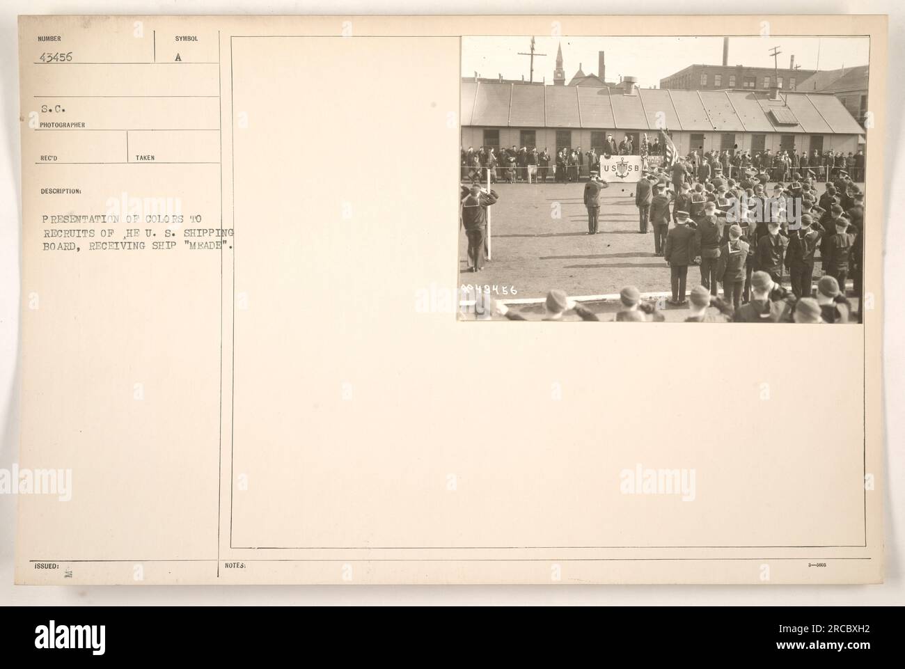 Recruits of the U.S. Shipping Board aboard the receiving ship "Meade ...