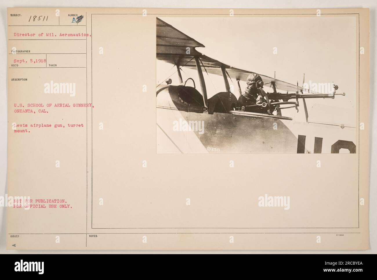 This photograph showcases a Lewis airplane gun mounted on a turret at ...