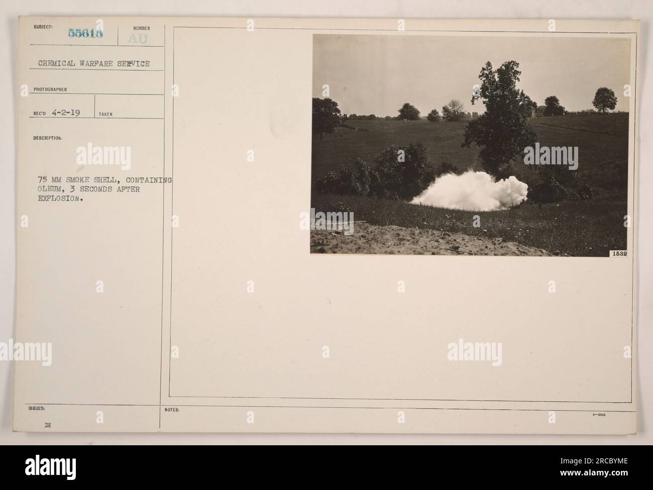 Caption: 75 MM smoke shell containing oleum explodes, captured 3 ...