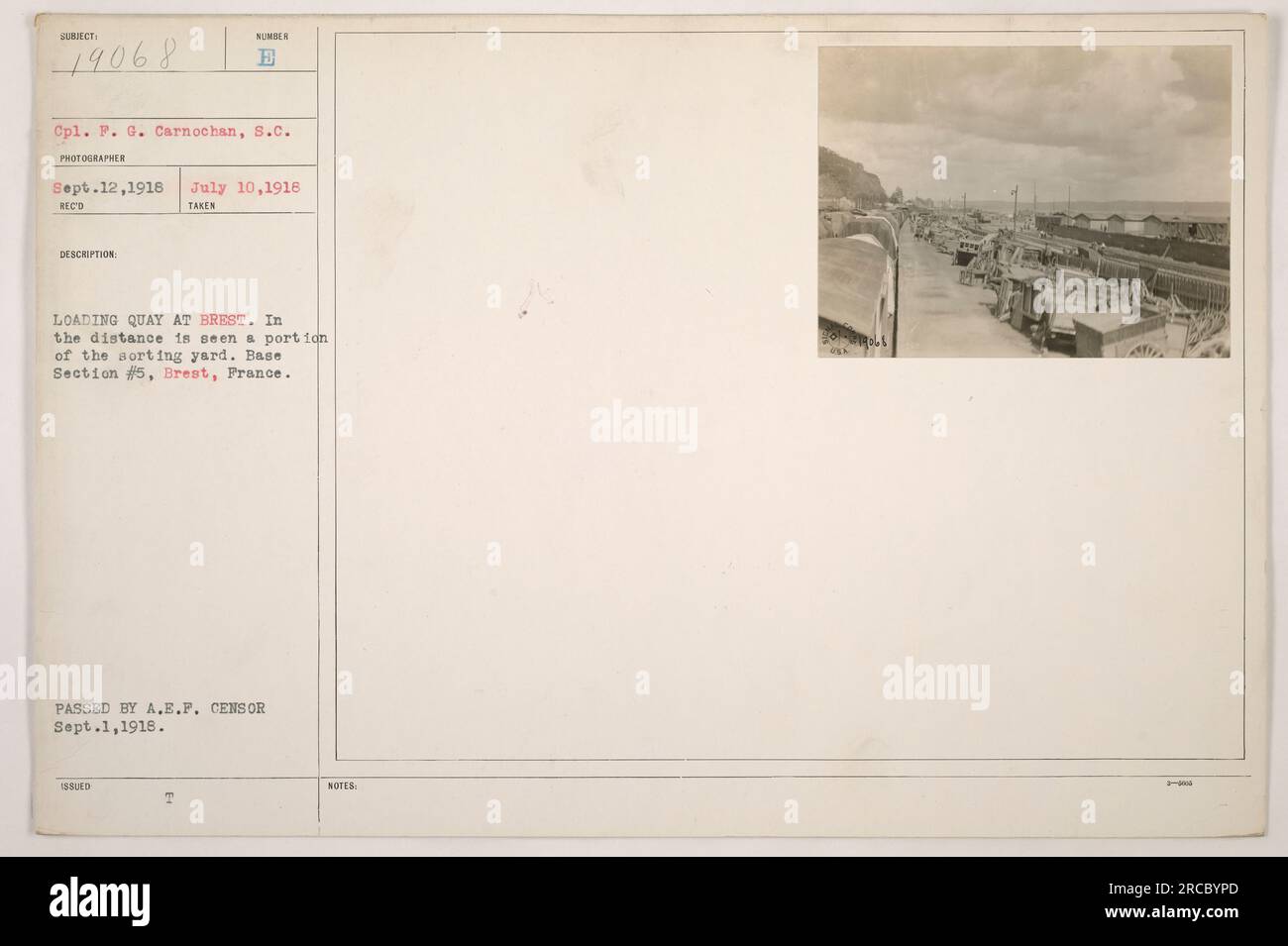 Soldiers loading quay at Brest, France. The photo shows a portion of ...