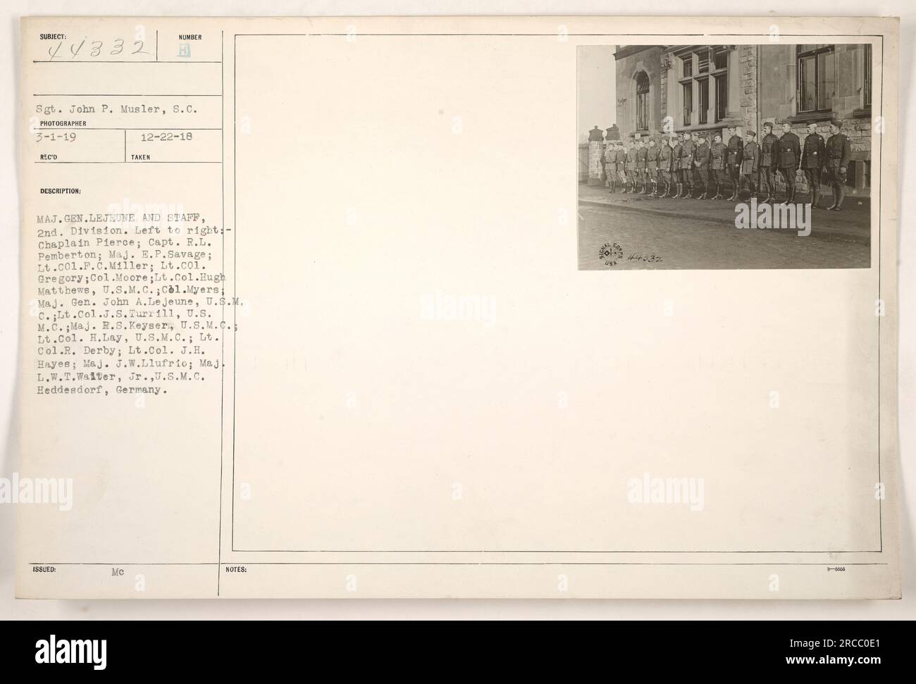 Sgt. John P. Musler took this photograph on March 1, 1919. It features ...