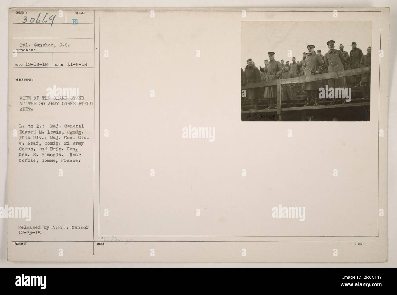 Cpl. Gunshor of the S.C., photographed Maj. General Edward M. Lewis ...