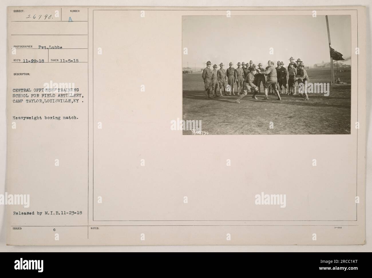 Soldiers participating in a heavyweight boxing match at Camp Taylor ...