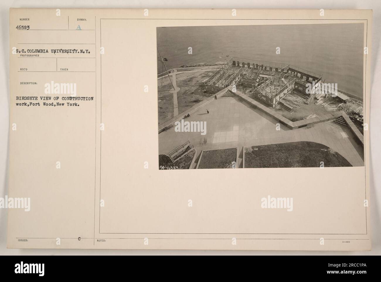 Construction work taking place at Fort Wood in New York. This aerial ...