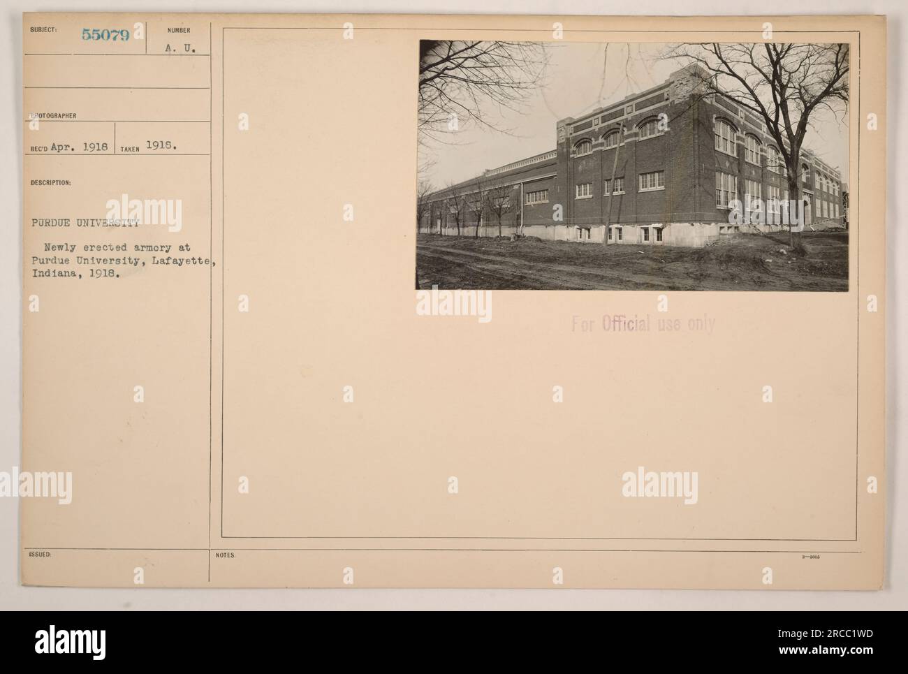 Newly erected armory at Purdue University, Lafayette, Indiana, in 1918 ...