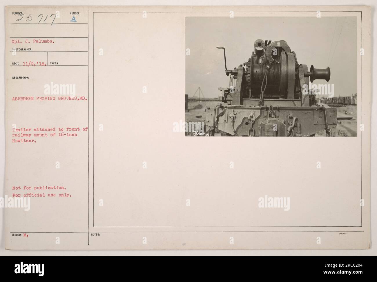 A trailer is seen attached to the front of a railway mount of a 16-inch ...