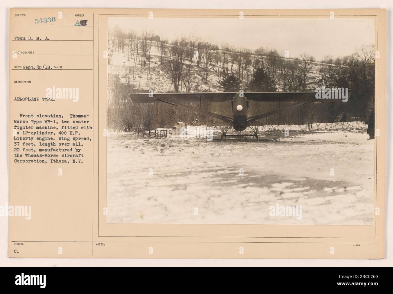 Front view of a Thomas-Morse Type MB-1, a two-seater fighter plane used ...