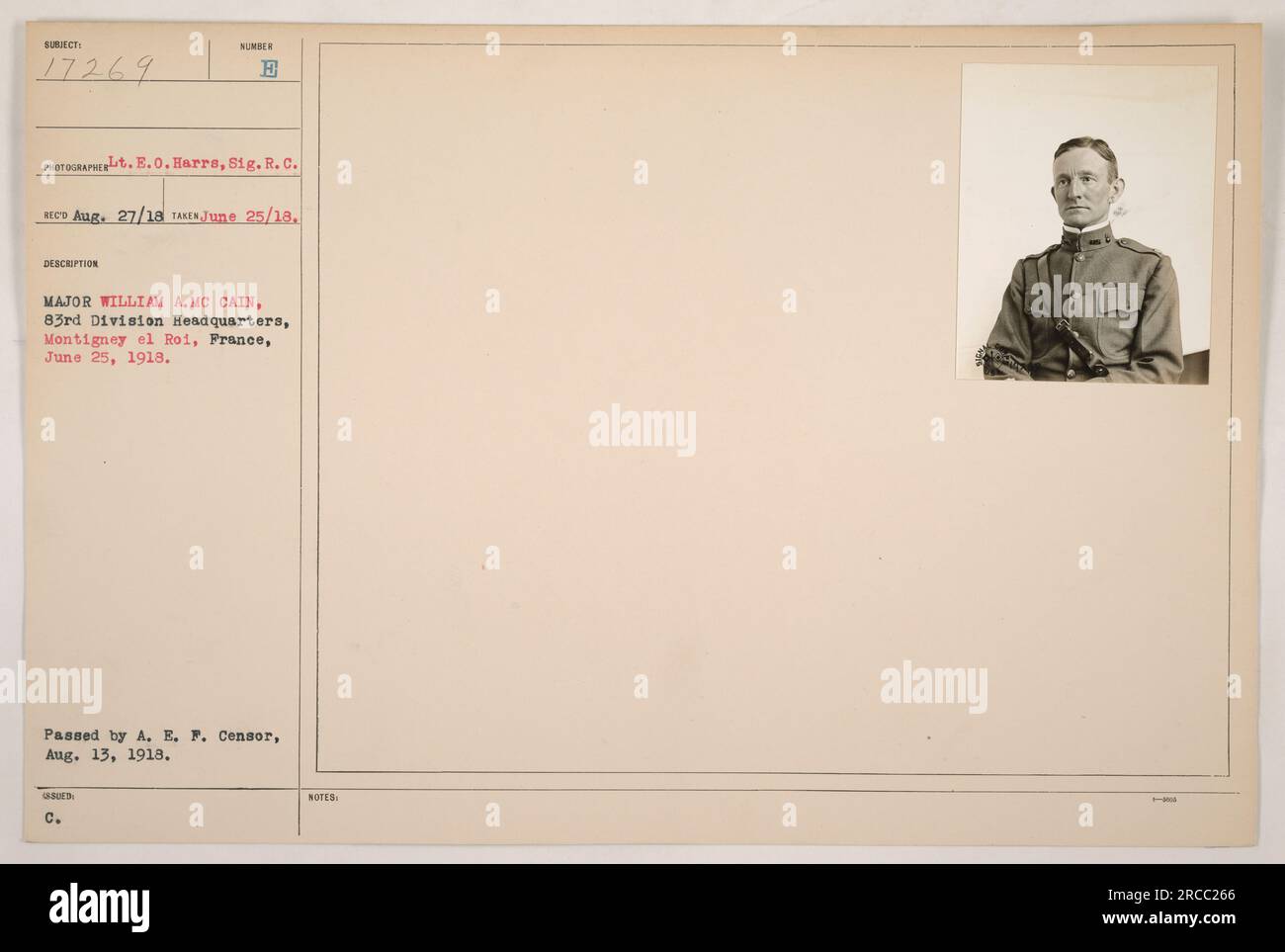 Image of Major William A. McCain at the 83rd Division Headquarters in ...