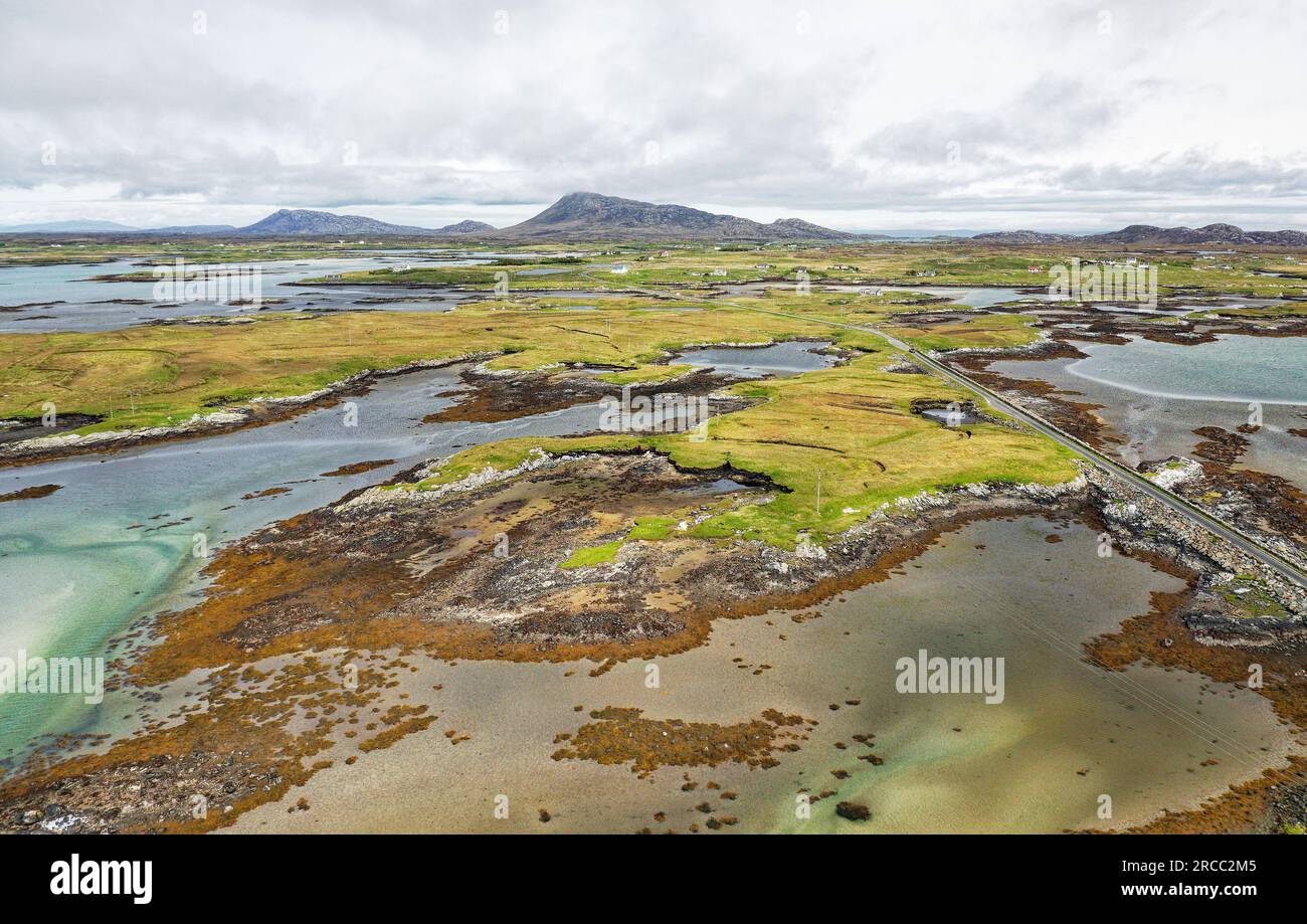 North Uist, Outer Hebrides. Aerial view from middle of North Ford ...