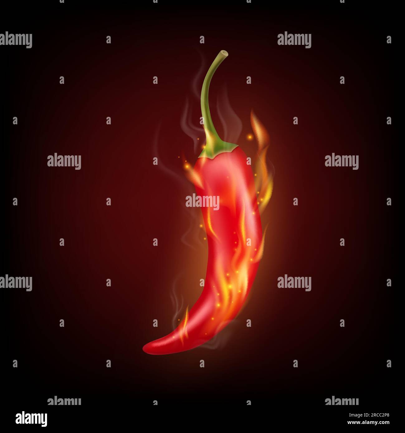 Vector 3d Realistic Red Hot Chili Pepper Closeup in a Burning Flame ...
