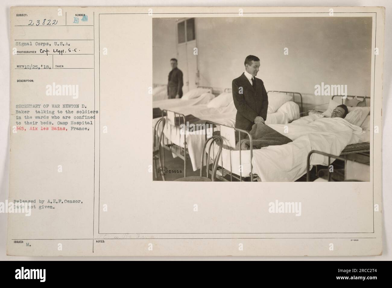 Secretary of War Newton D. Baker visiting soldiers confined to their ...