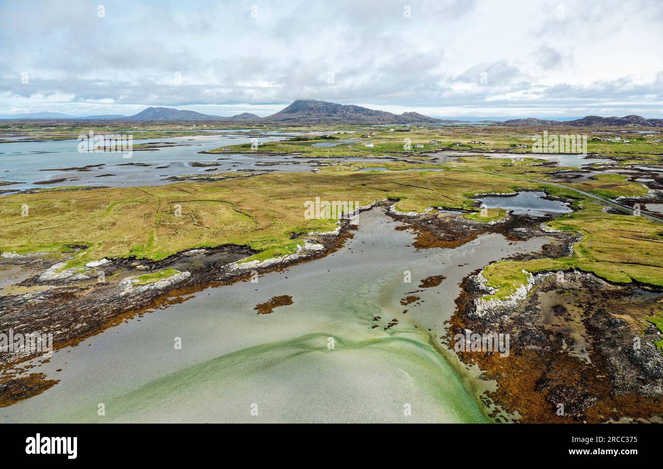 North Uist, Outer Hebrides. Aerial view from middle of North Ford ...