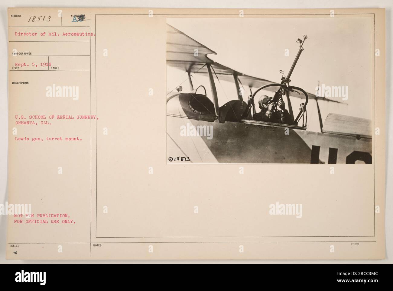A Lewis gun mounted on a turret at the U.S. School of Aerial Gunnery in ...