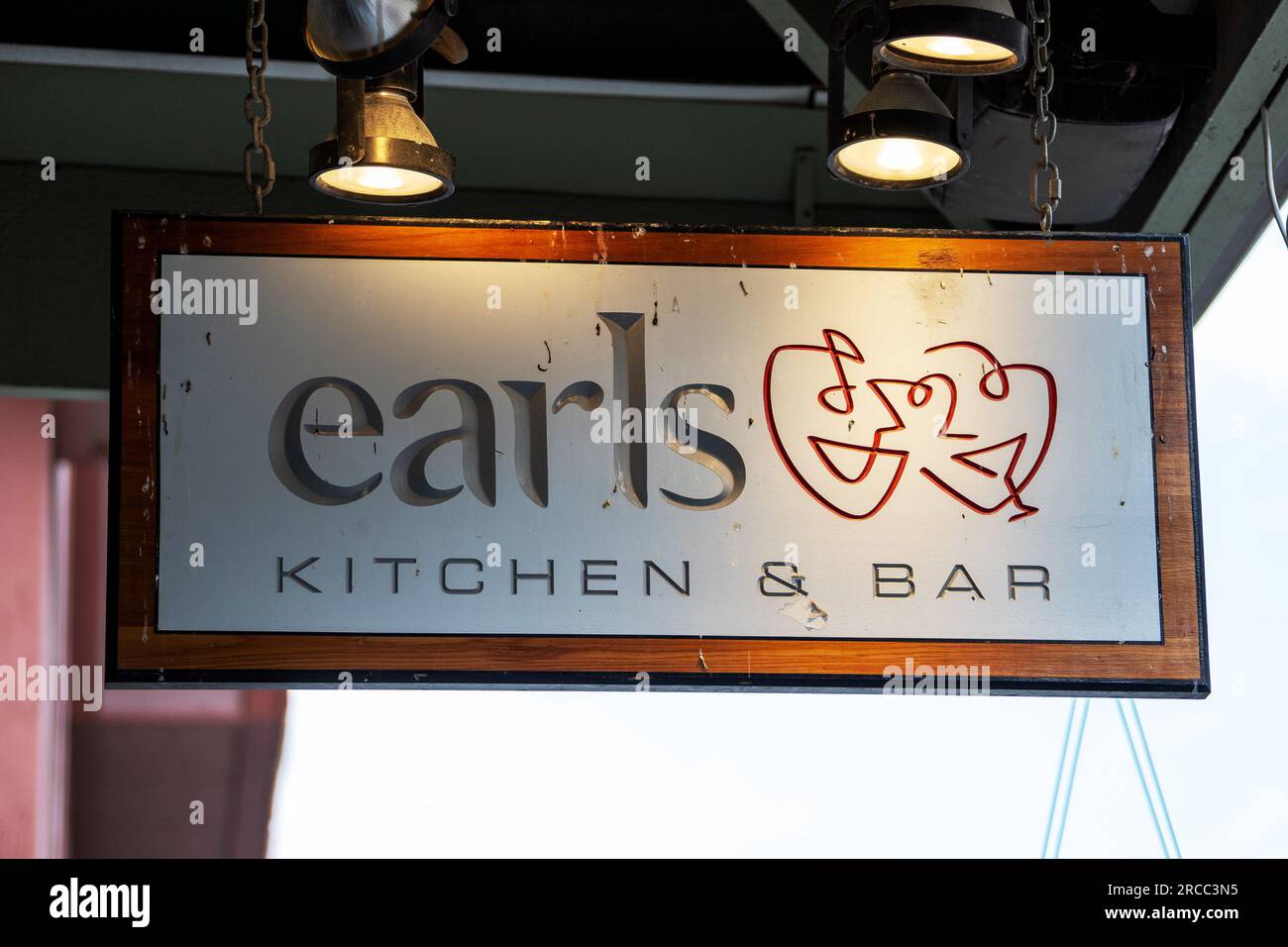 BANFF, CANADA - JULY 5, 2023 : Earls Kitchen and Bar on busy Banff ...