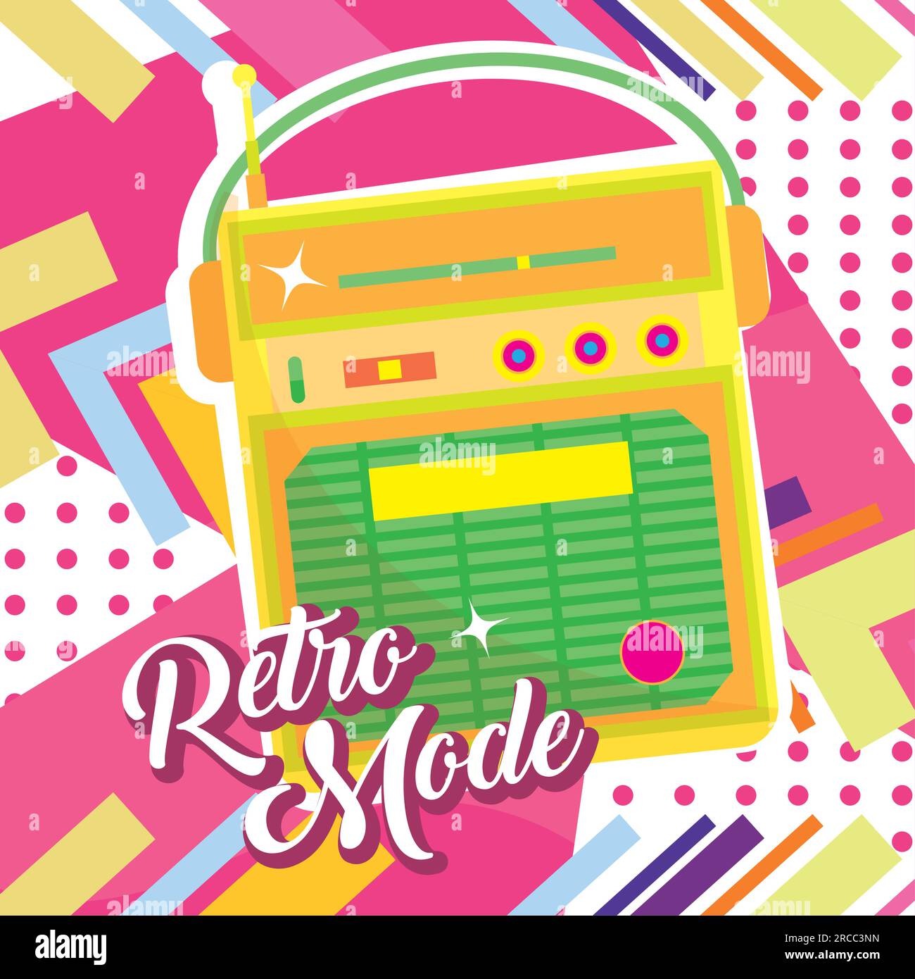Isolated old radio Nostalgic vibrant retro colored background Vector ...