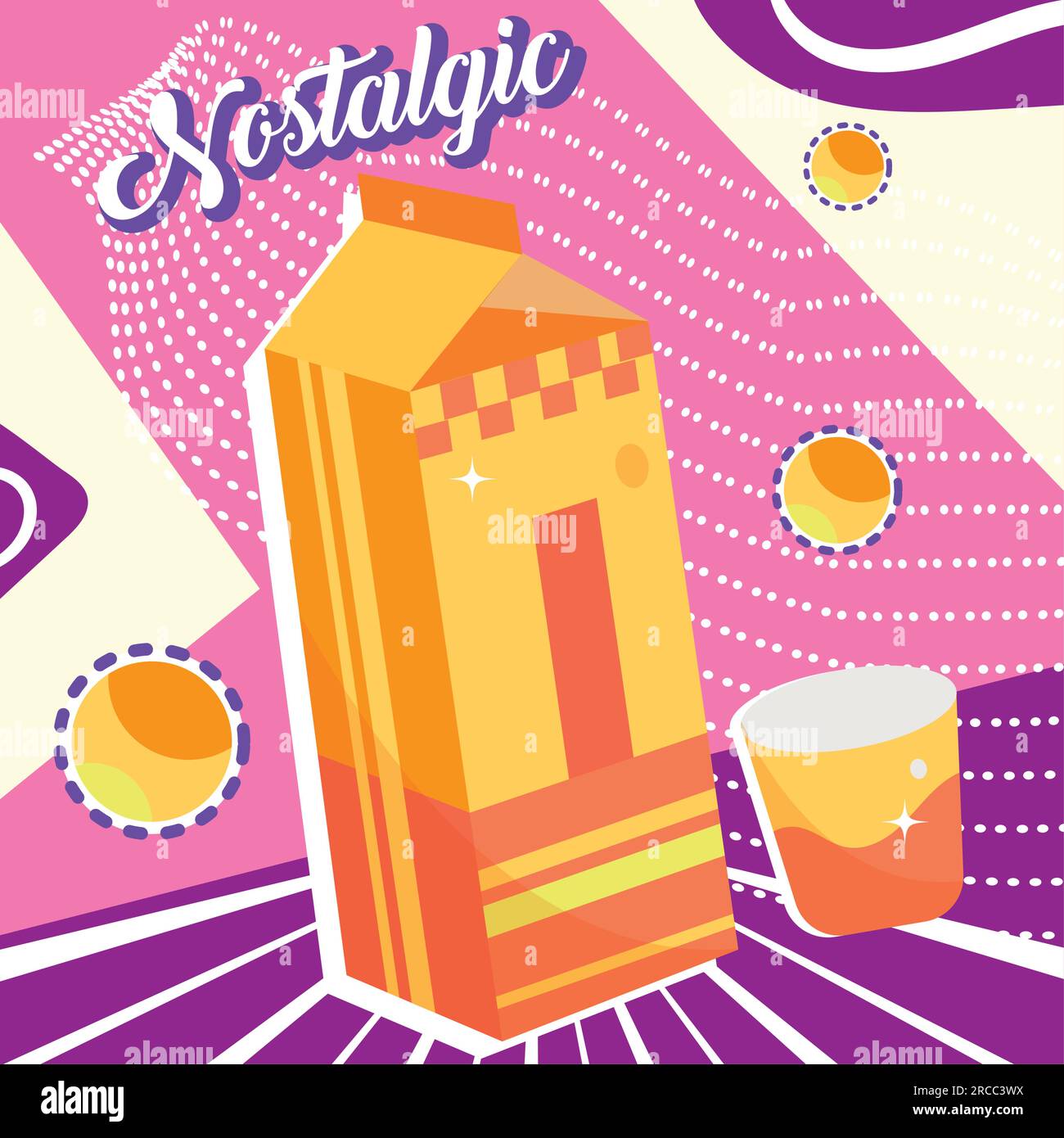 Isolated juice box Nostalgic vibrant retro colored background Vector ...