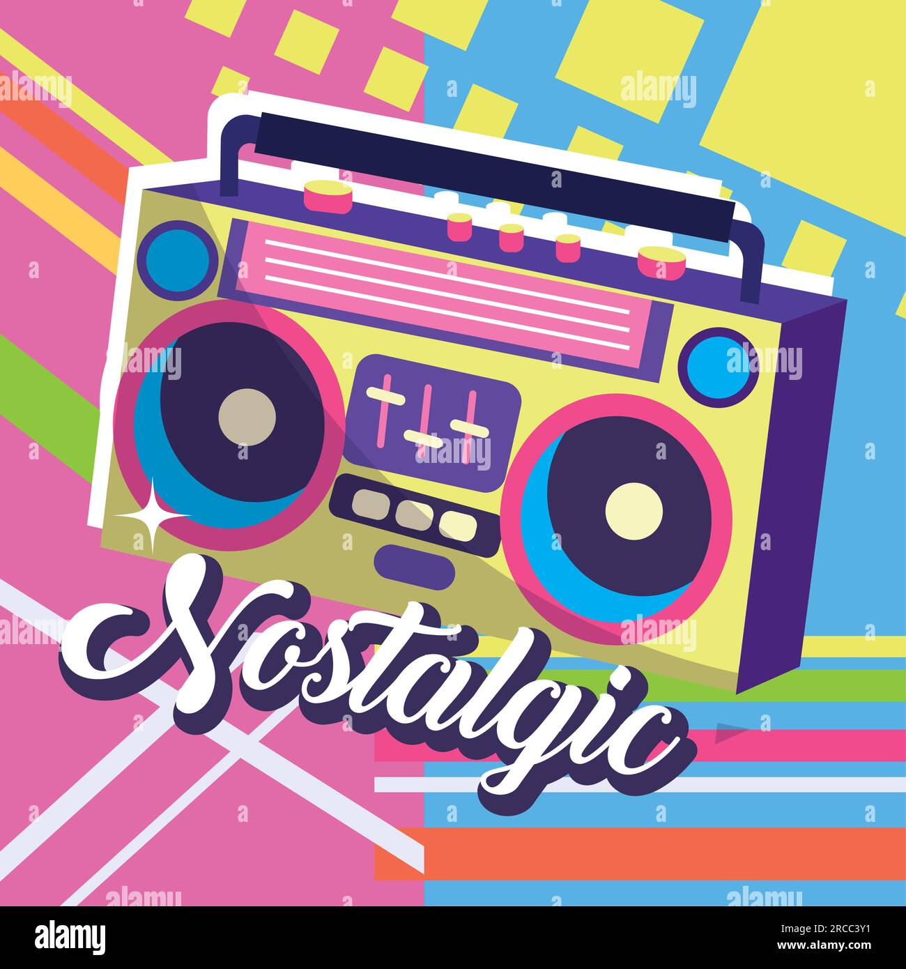 Isolated old radio Nostalgic vibrant retro colored background Vector ...