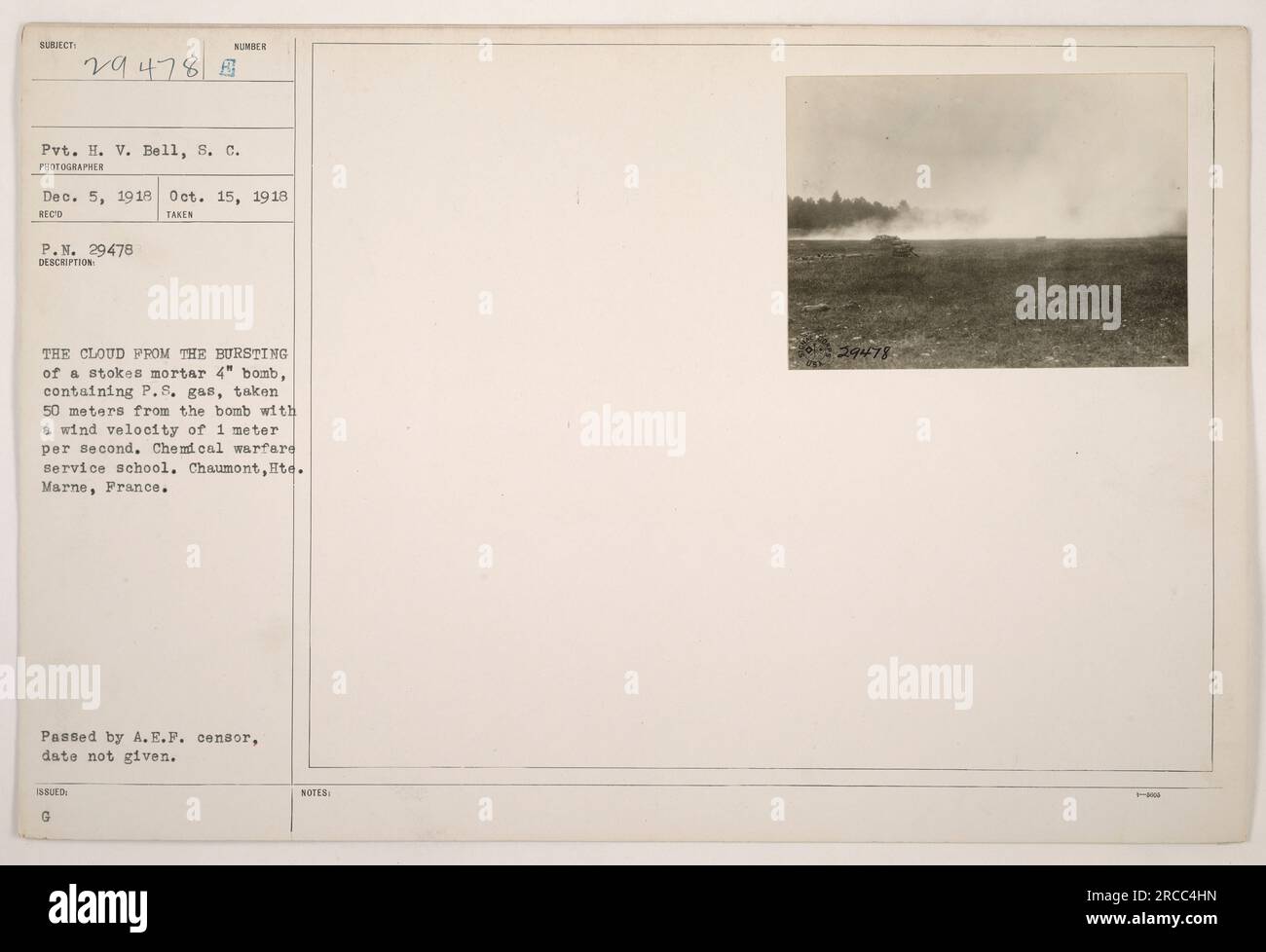 Private H. V. Bell captured a photograph on October 15, 1918, of a ...