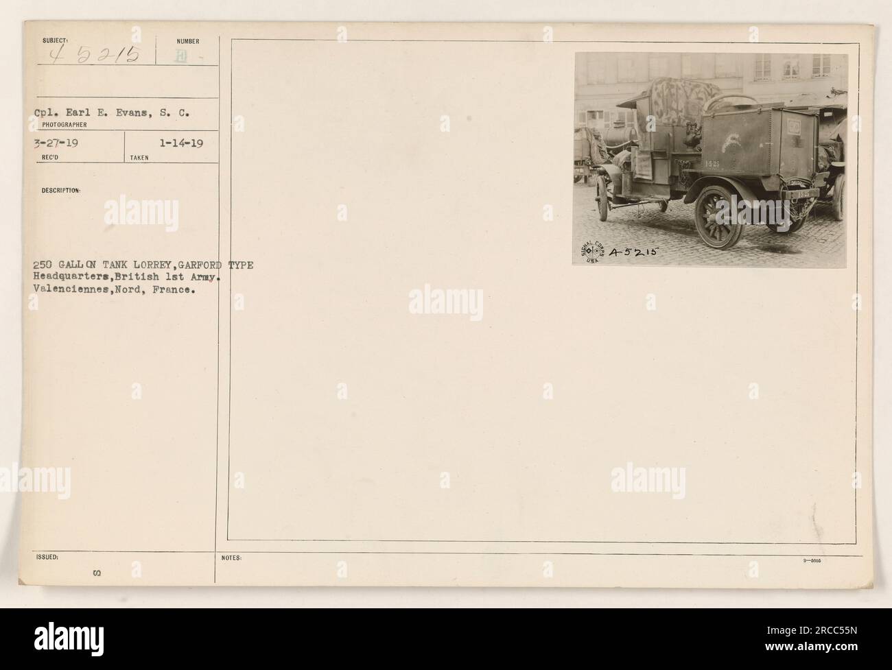 A Garford-type 250 gallon tank lorry photographed at the headquarters ...