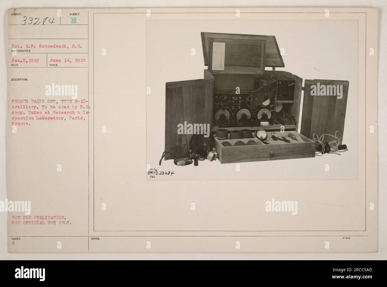 Caption: Cpl. G.P. Schoedsack, S.C. photographed a French radio set ...