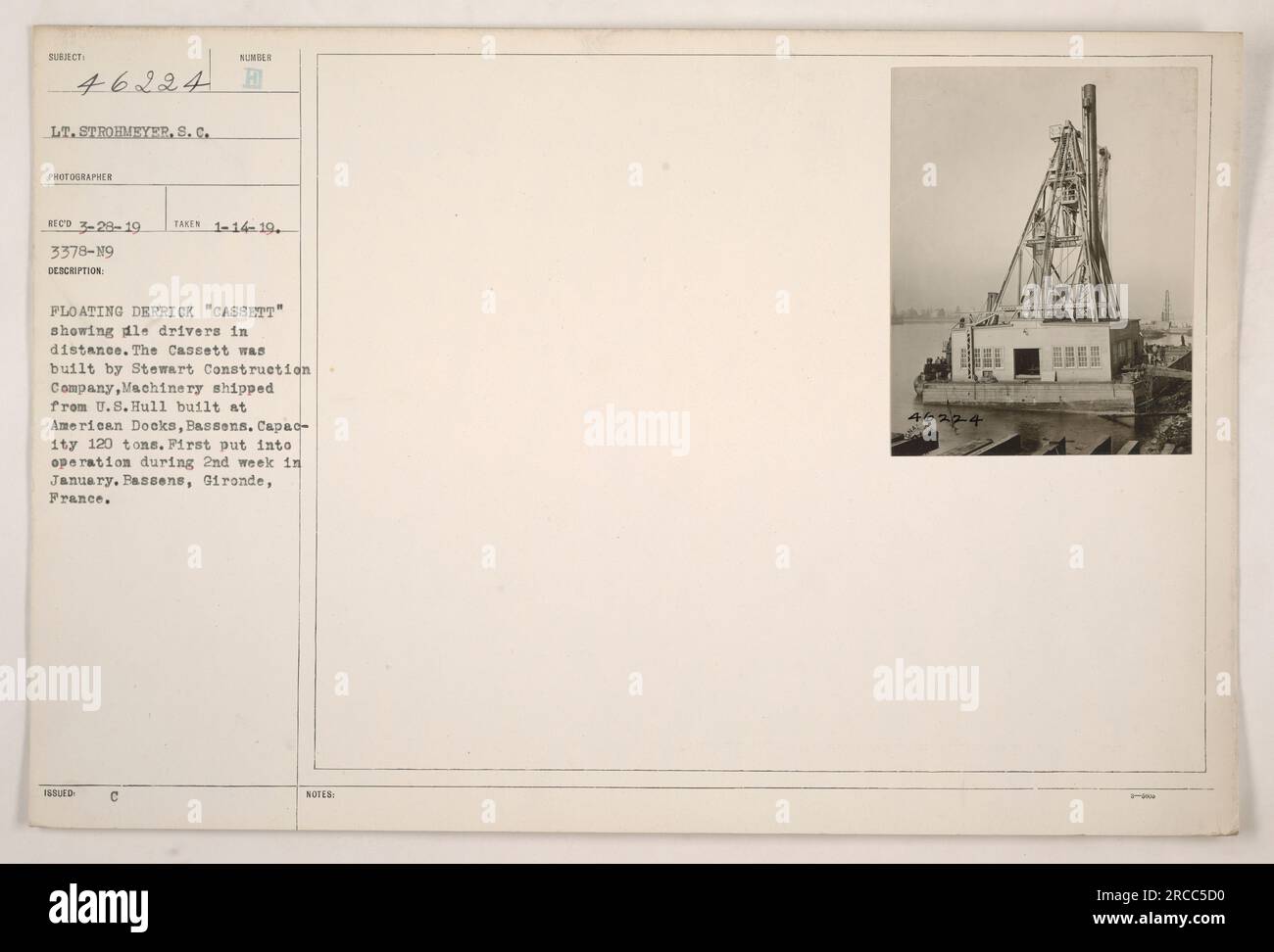 FLOATING DERRICK "CASSATT" with pile drivers visible in the distance ...