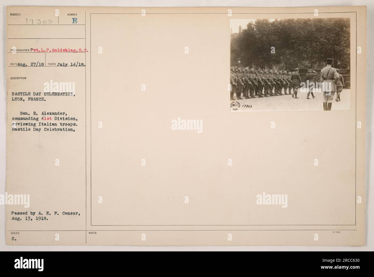 Image shows General R. Alexander, commanding the 41st Division ...