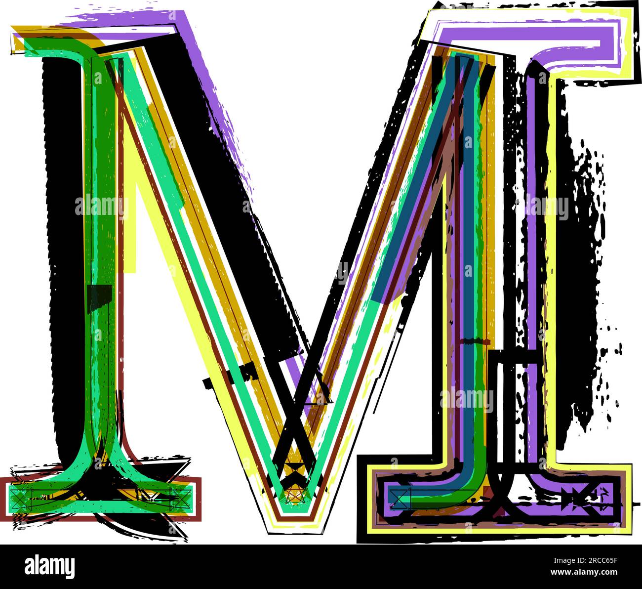 art sketched fonts, uppercase symbols, vector illustration letter M ...