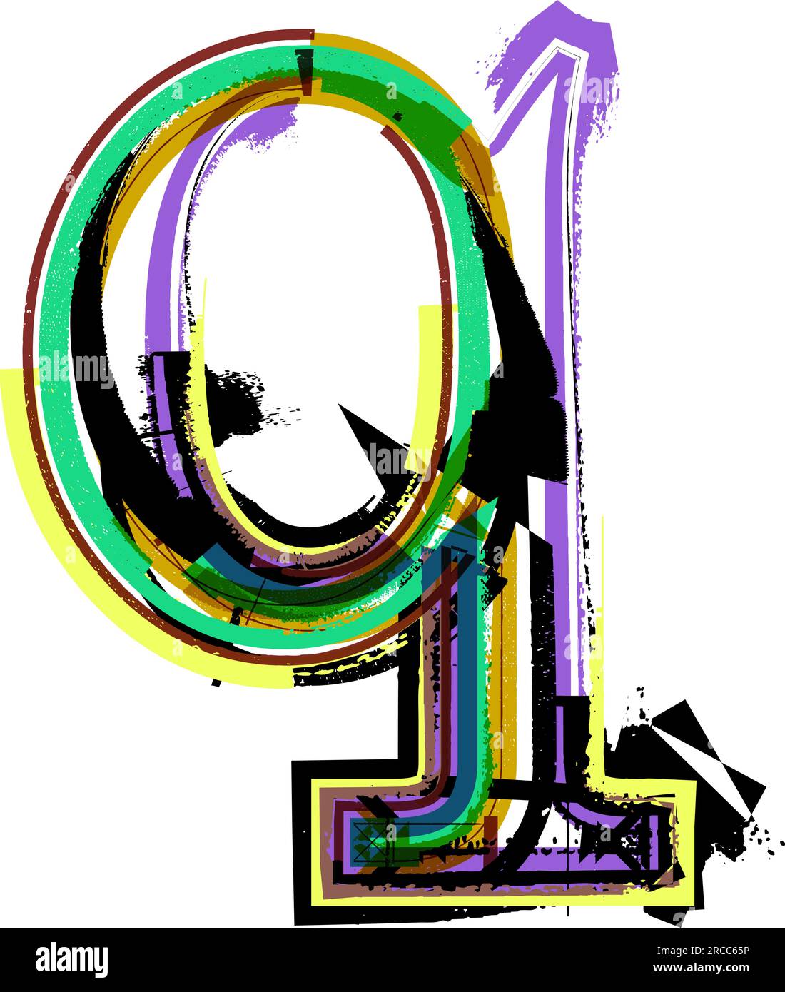 art sketched fonts, lowercase symbols, vector illustration letter q ...