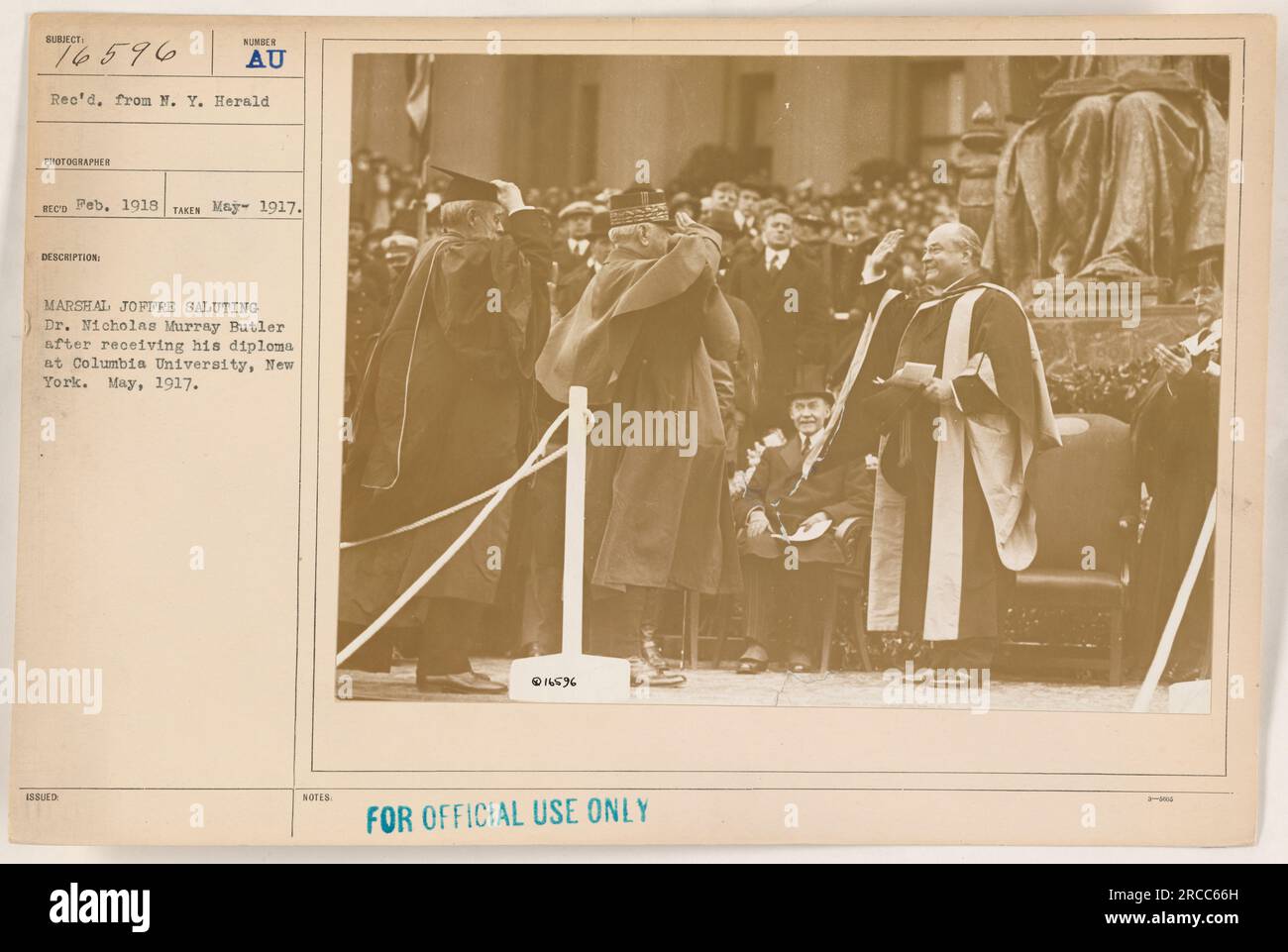 Marshal Joffre saluting Dr. Nicholas Murray Butler at Columbia ...