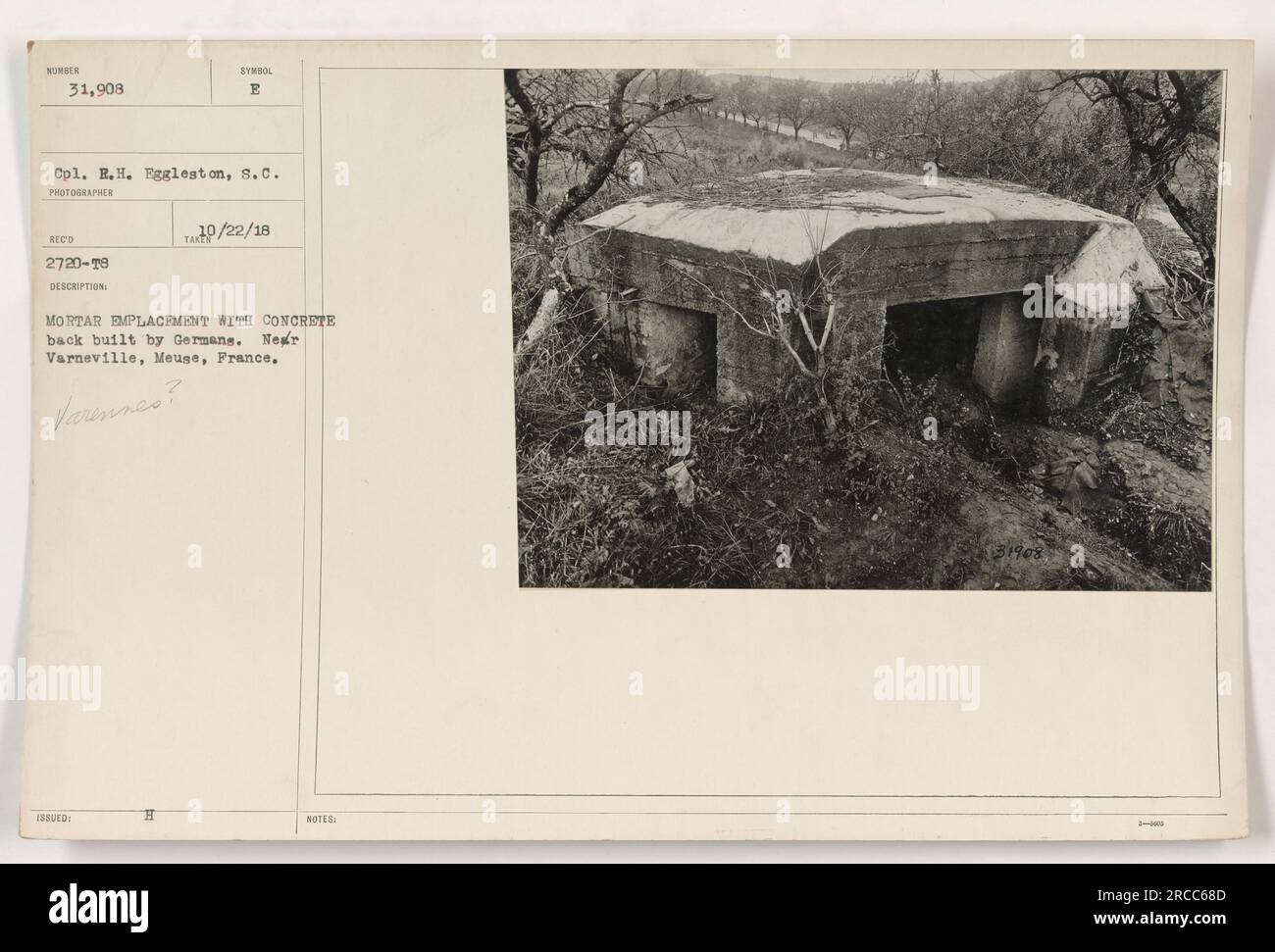 Cpl. R.H. Eggleston, S.C., photographed a concrete emplacement built by ...