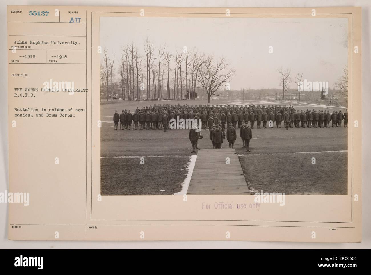 Johns Hopkins University R.O.T.C. Battalion marching in column ...