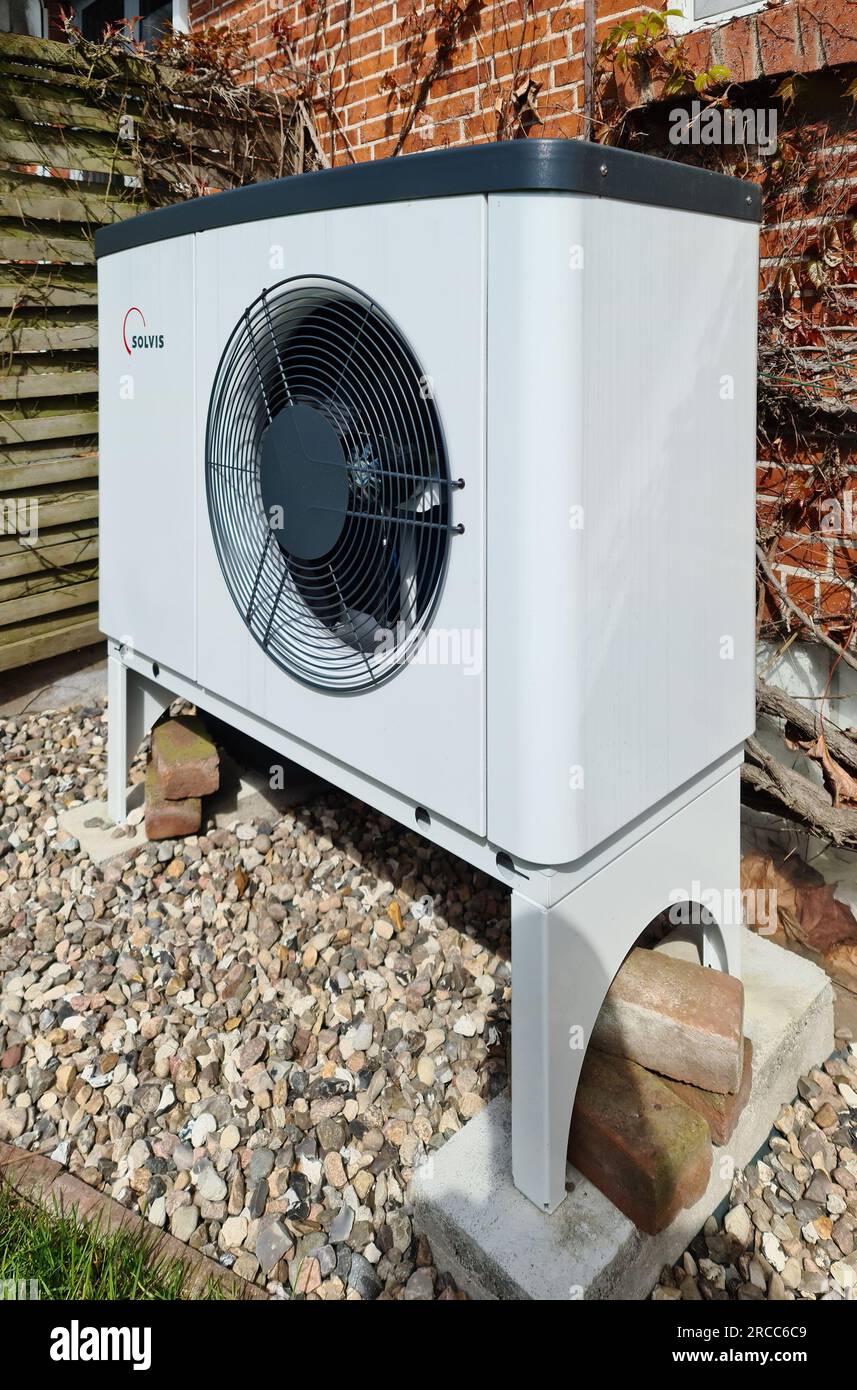Kiel, Germany - 13. July 2023: A Solvis brand heat pump in front of a ...