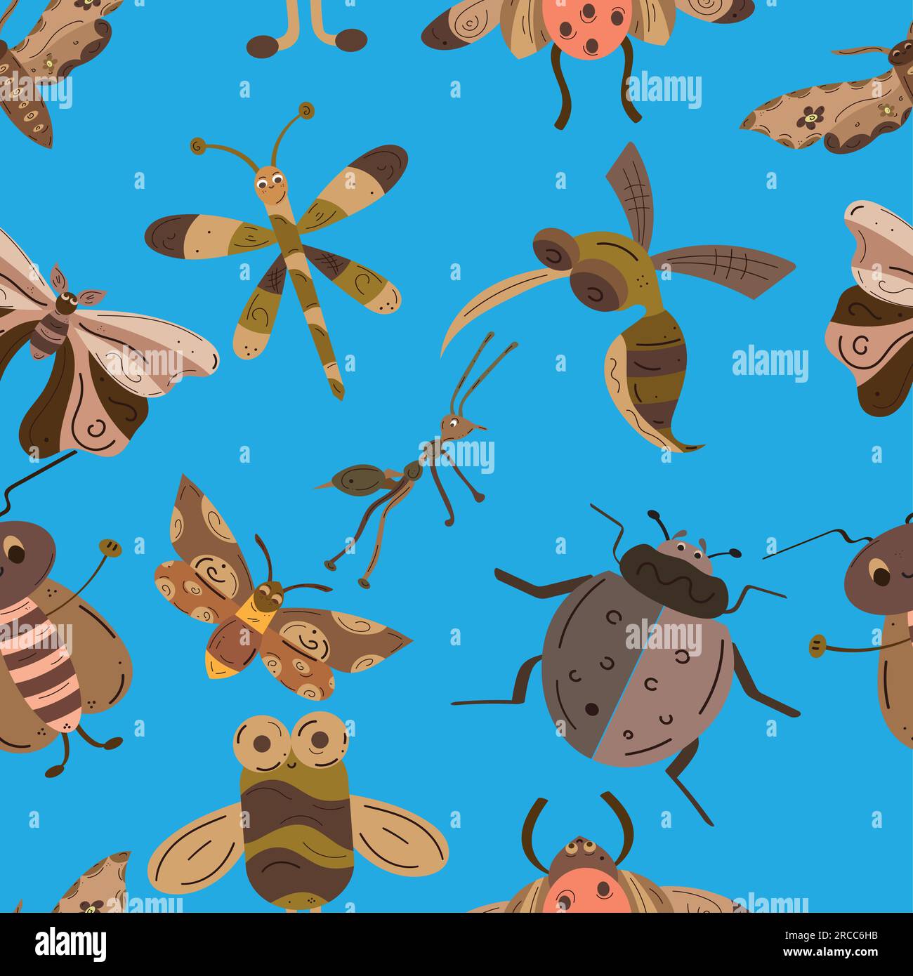 Seamless pattern background with insect sketch characters Vector Stock ...