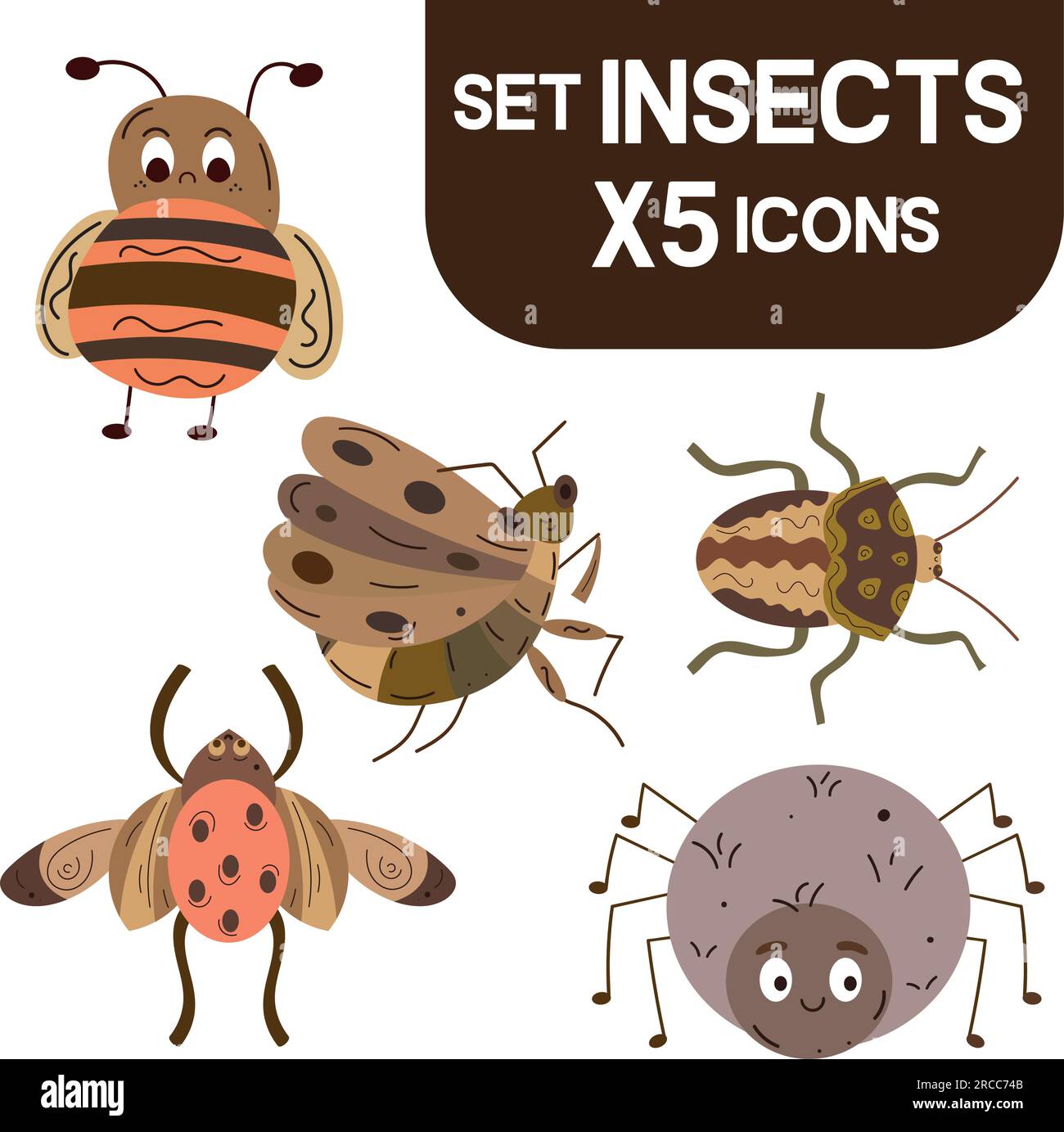 Set of colored cute insect sketch characters Vector Stock Vector Image ...