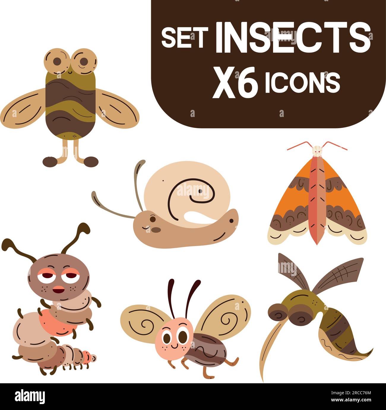 Set of colored cute insect sketch characters Vector Stock Vector Image ...