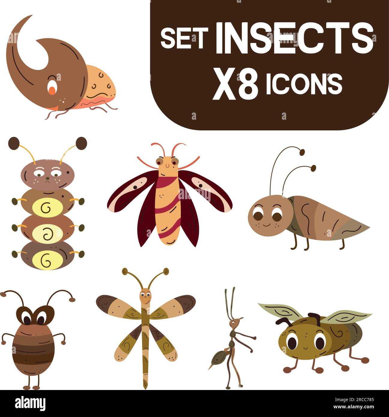 Set of colored cute insect sketch characters Vector Stock Vector Image ...