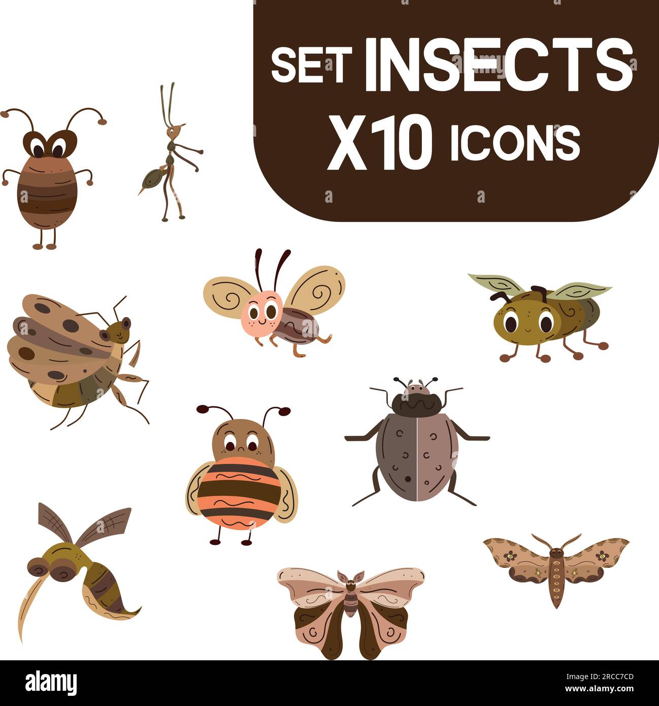Set of colored cute insect sketch characters Vector Stock Vector Image ...