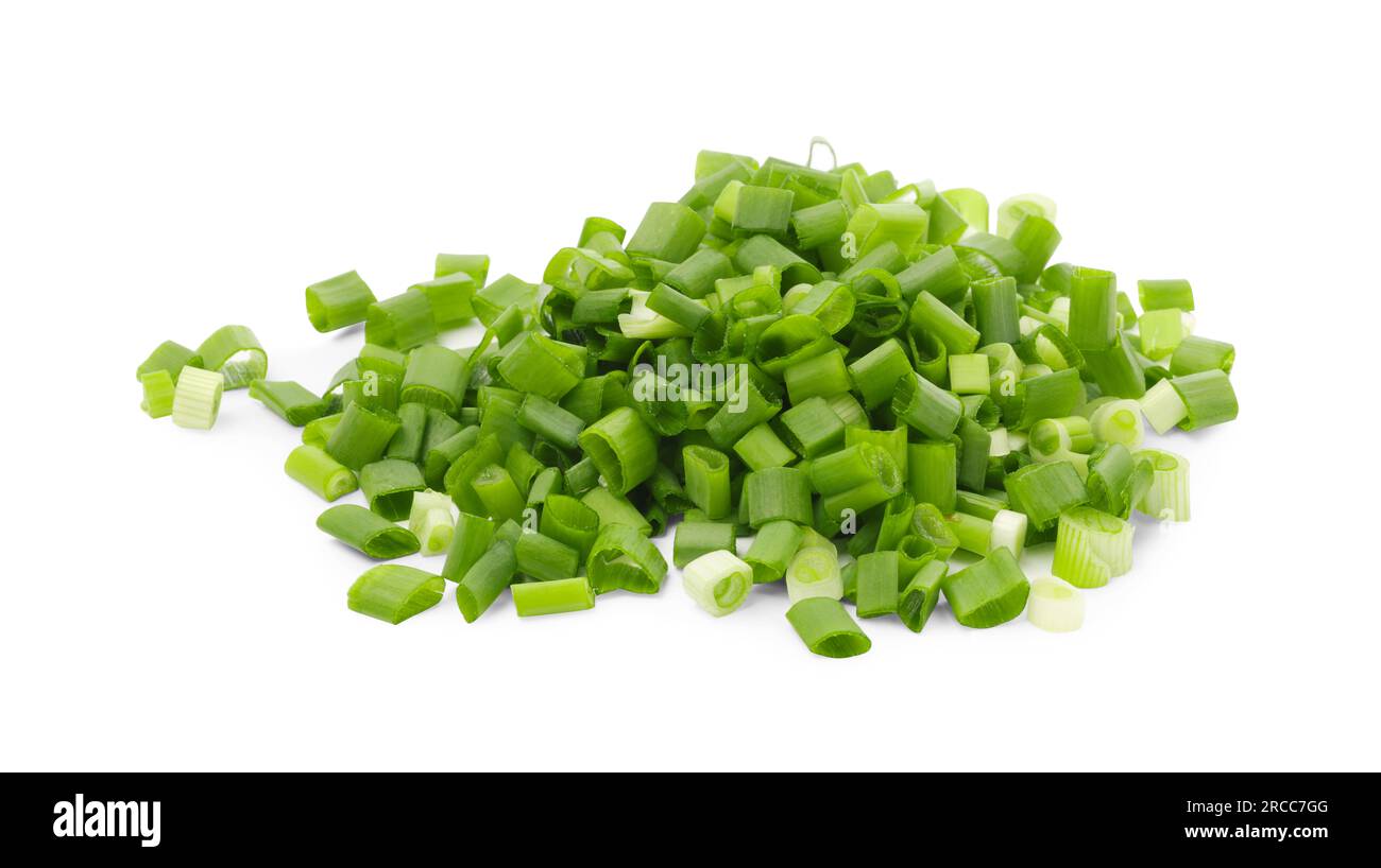 Chopped fresh green onions on white background Stock Photo - Alamy