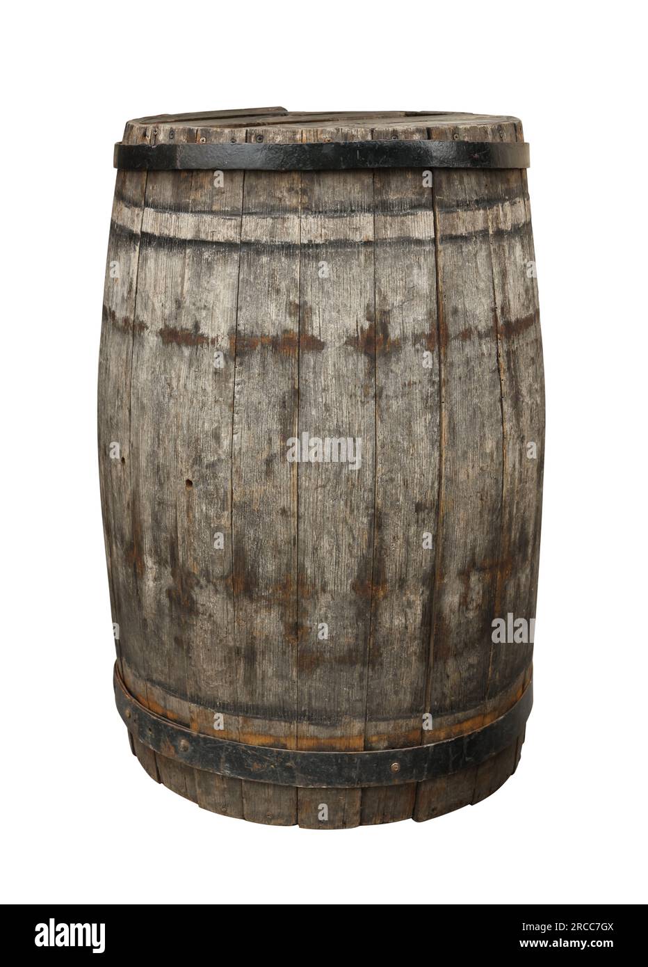 One wooden barrel with metal hoops isolated on white Stock Photo - Alamy
