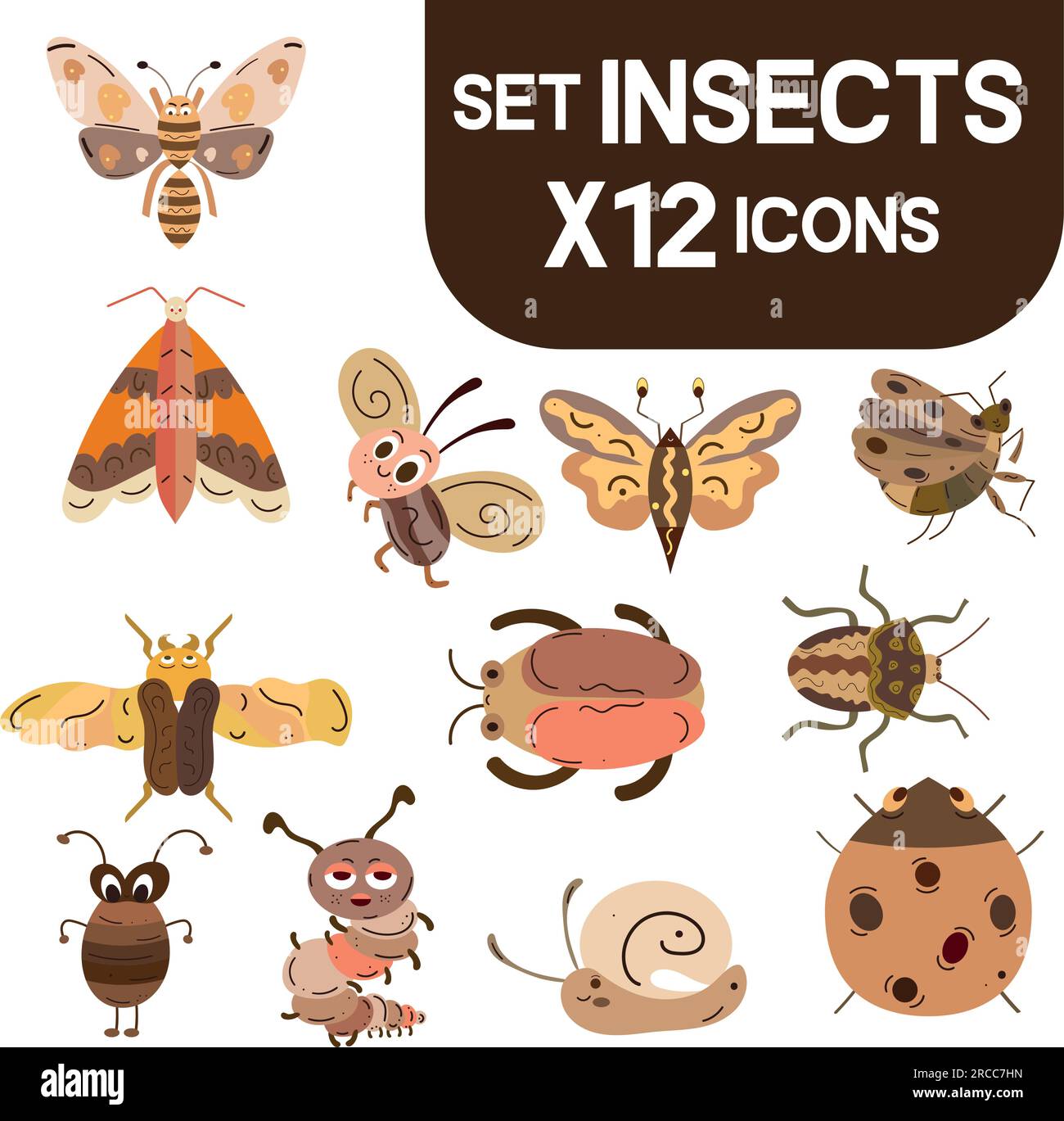 Set of colored cute insect sketch characters Vector Stock Vector Image ...