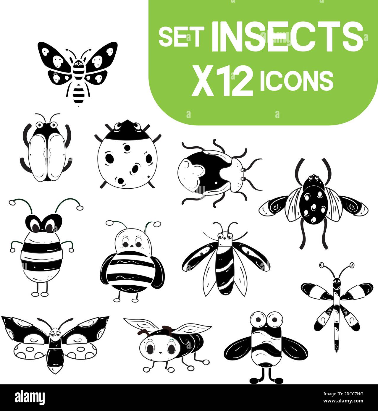 Set of cute insect sketch characters Vector Stock Vector Image & Art ...