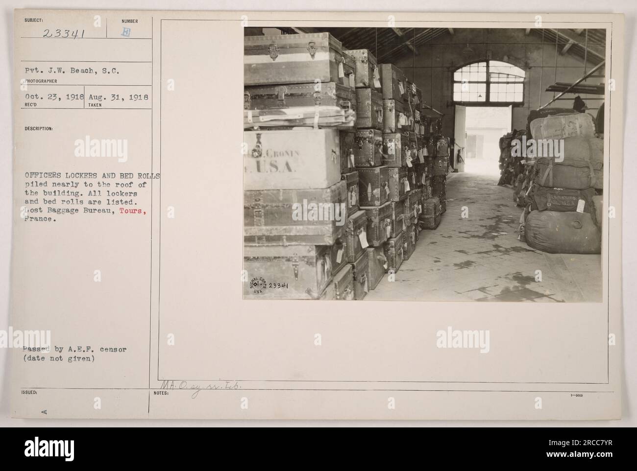 Photograph featuring Pvt. J.W. Beach's military barracks in Tours ...