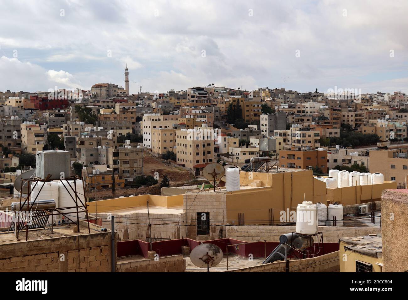 The roofs of old and poor Arabs muslims houses in the winter with a ...