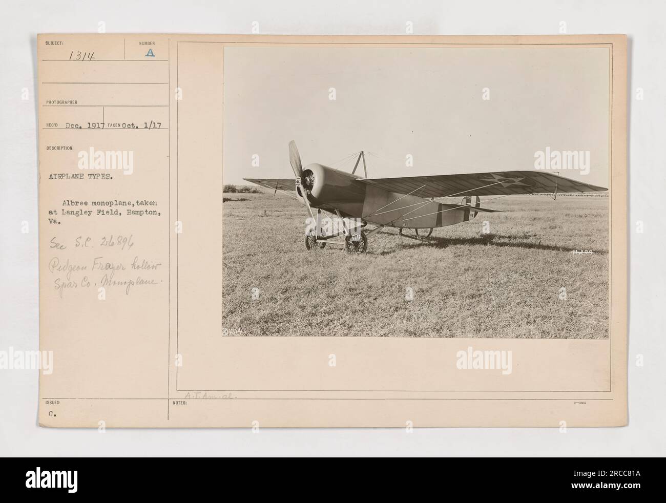An Albree monoplane, photographed at Langley Field in Hampton, Virginia ...